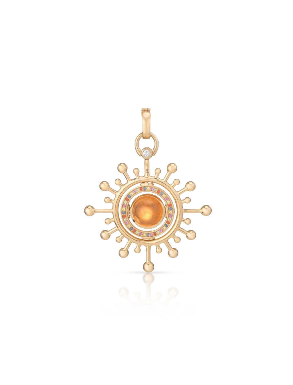 Aurora in Orbit, 14K Yellow Gold, Moonstone + Mandarin Garnet Pendant – The Conservatory NYC